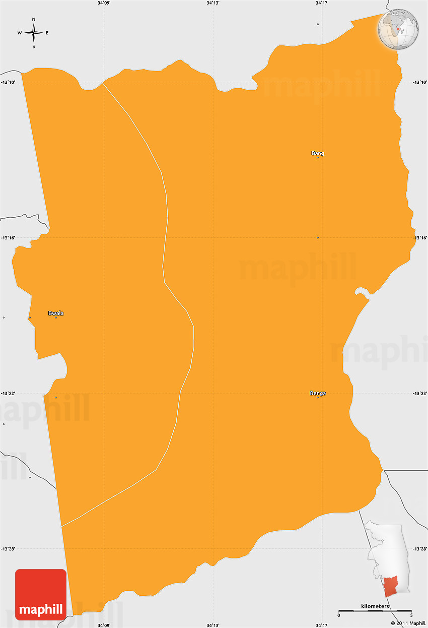 Political Simple Map of Mwadzama, single color outside, borders and labels