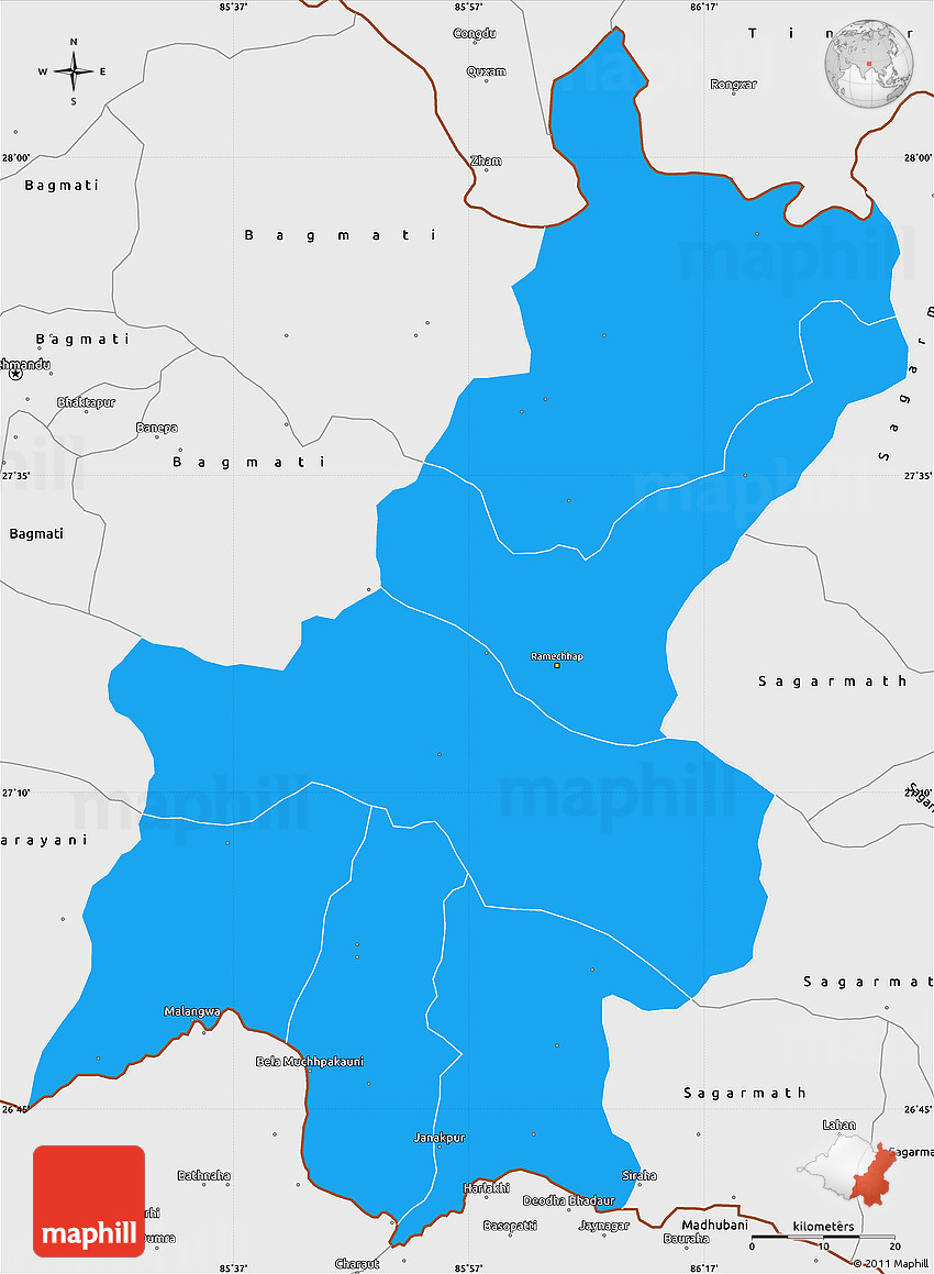 Political Simple Map of Janakpur, single color outside, borders and labels