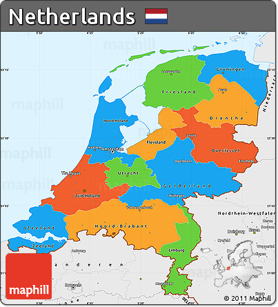 Free Political Simple Map of Netherlands, single color outside, borders and labels