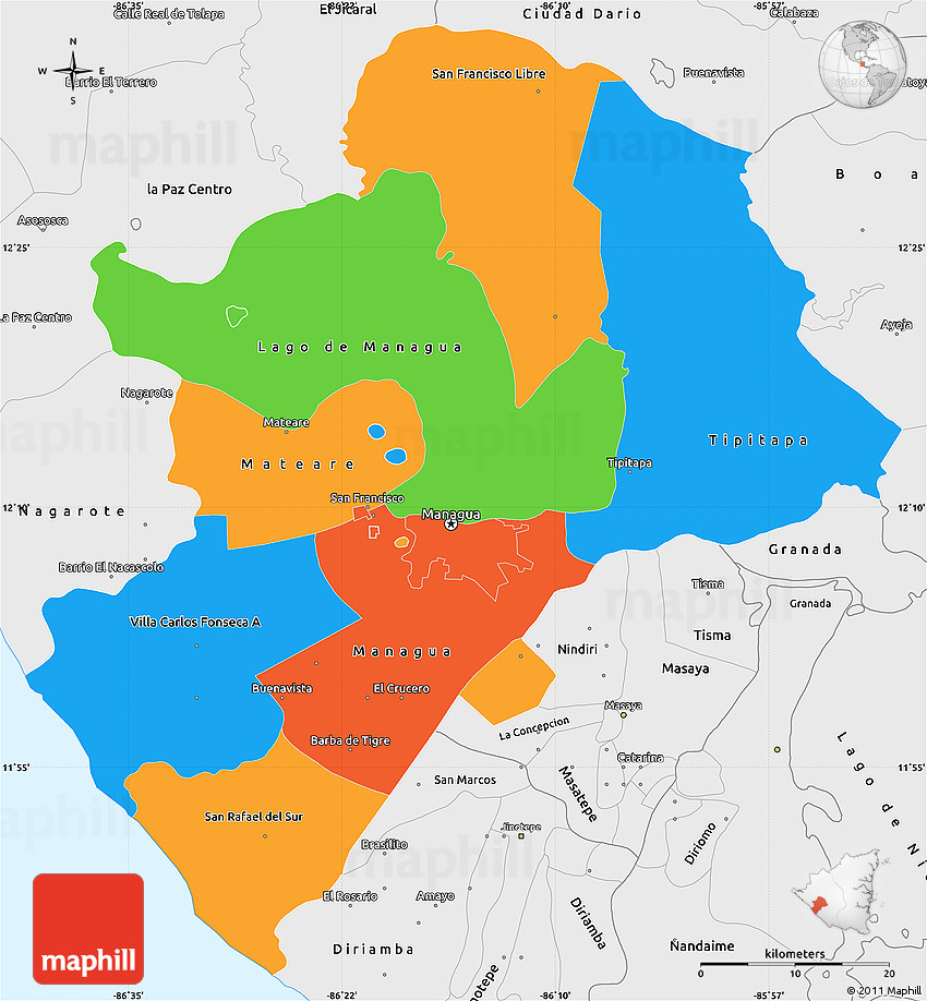 Political Simple Map Of Managua Single Color Outside Borders And Labels