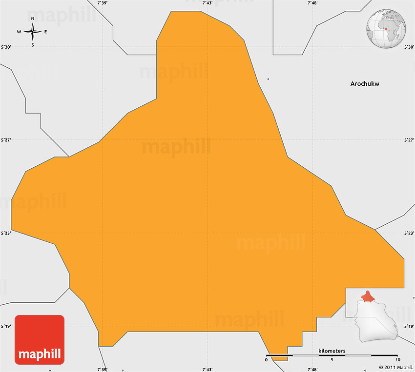 Political Simple Map of Ini, single color outside, borders and labels