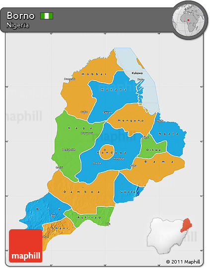 Free Political Map of Borno, single color outside
