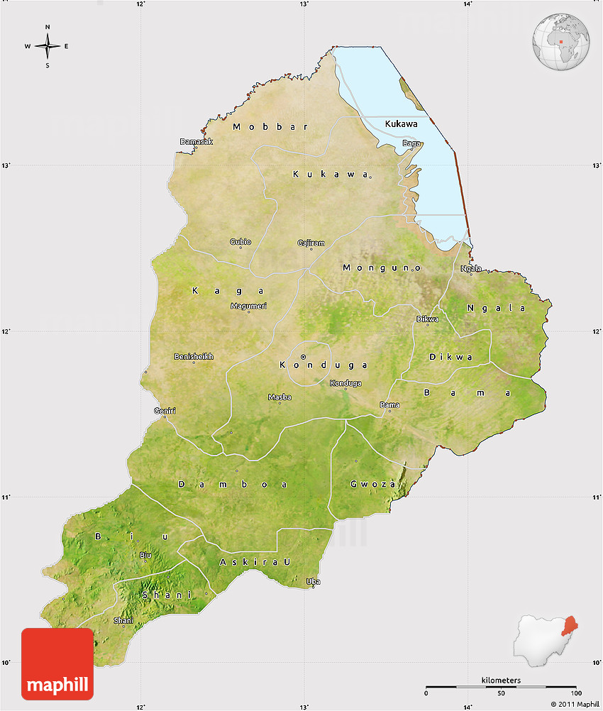 Satellite Map of Borno, cropped outside