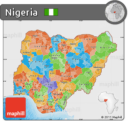 Free Political Map of Nigeria, single color outside
