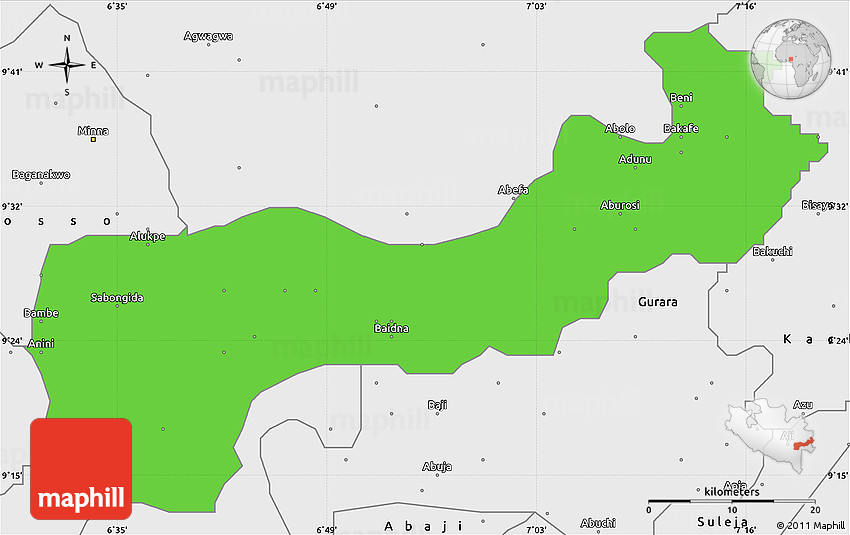 Political Simple Map of Paikoro, single color outside, borders and labels