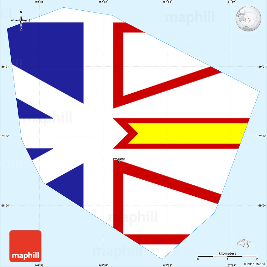 Flag Simple Map of Norfolk Island, single color outside, borders and labels, flag centered