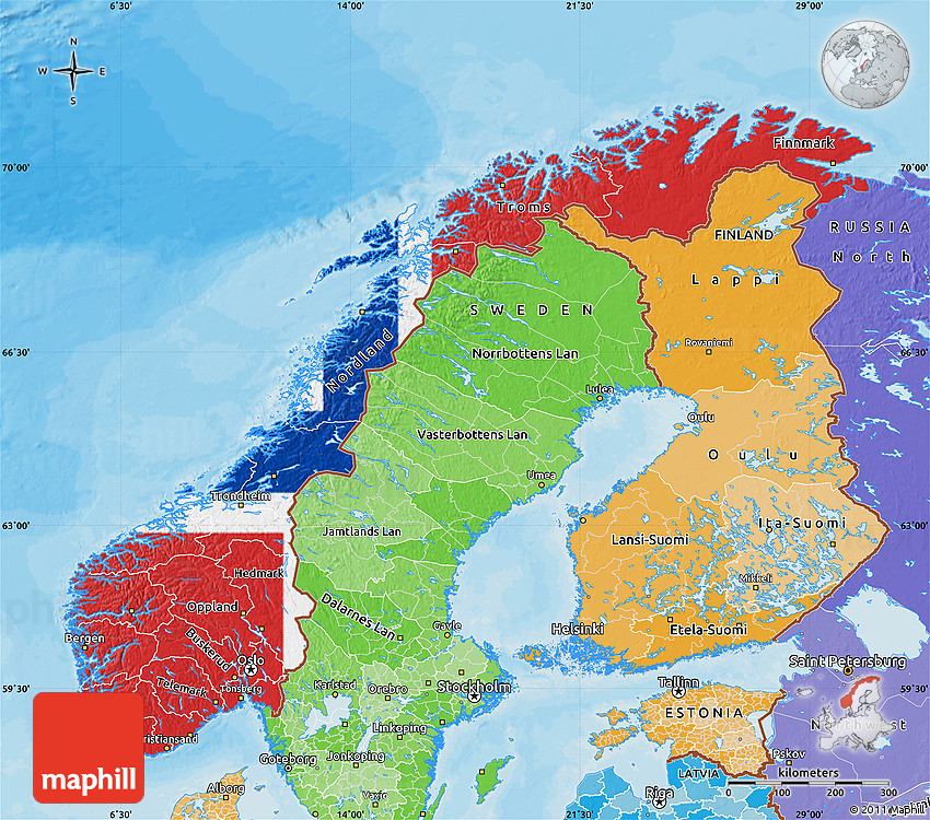 Flag Map of Norway, political shades outside