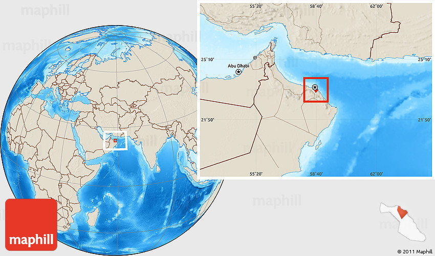 Shaded Relief Location Map of Muscat