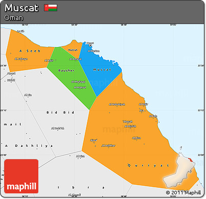 Free Political Simple Map of Muscat, single color outside, borders and labels