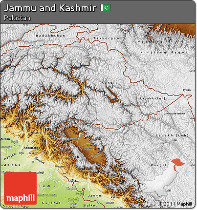 Free Physical Map of Jammu and Kashmir