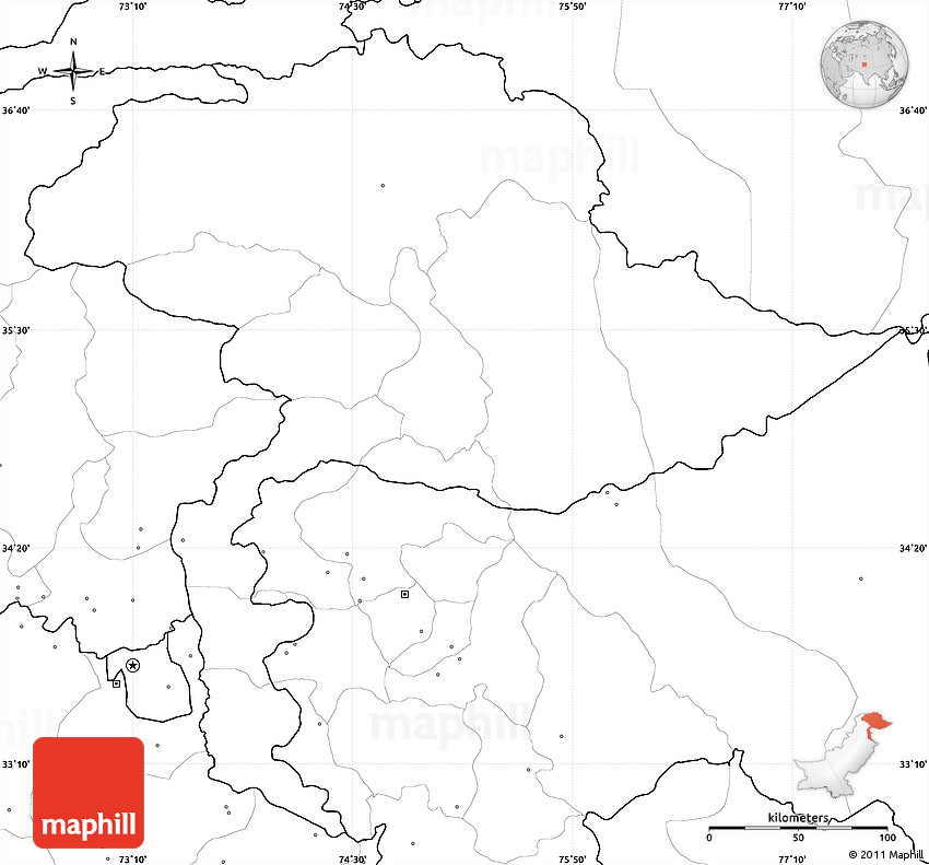 Blank Simple Map of Jammu and Kashmir, no labels