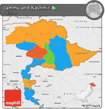 Free Political Simple Map of Jammu and Kashmir, single color outside, borders and labels