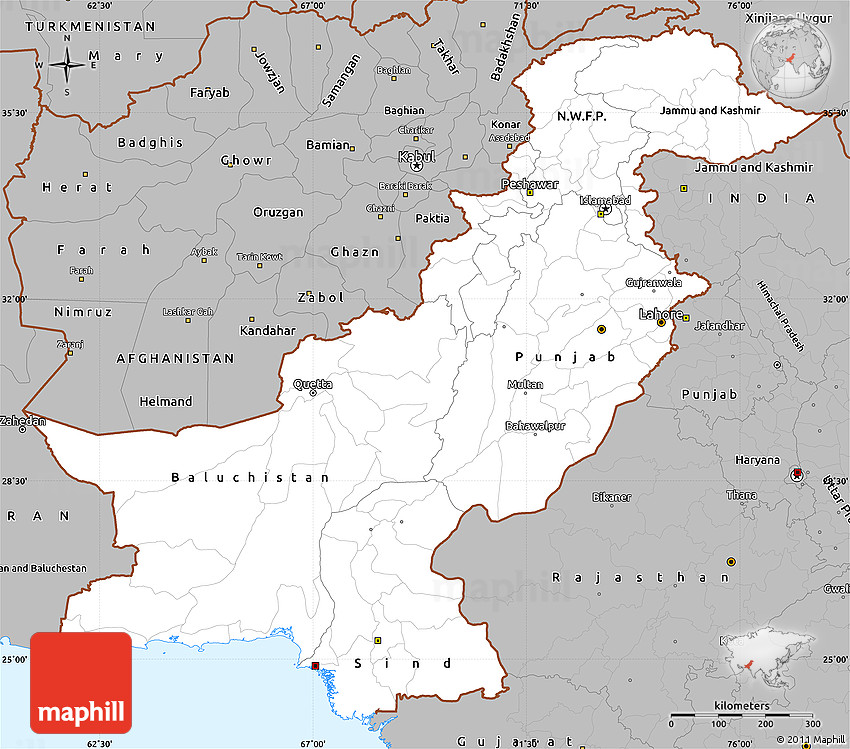 Gray Simple Map of Pakistan