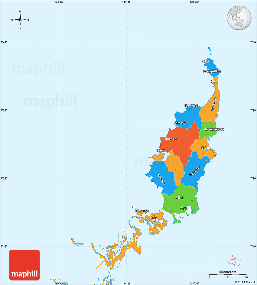 Political Simple Map of Palau, single color outside, borders and labels