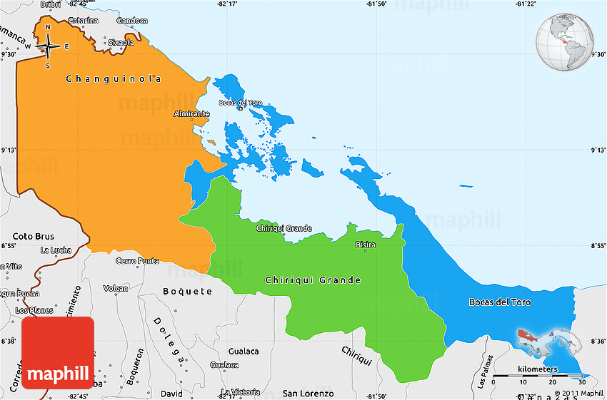 Political Simple Map Of Bocas Del Toro Single Color Outside Borders
