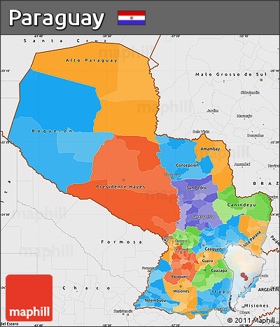 Free Political Simple Map of Paraguay, single color outside, borders and labels