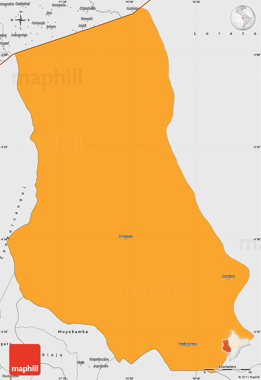 Political Simple Map of Alto Amazonas, single color outside, borders and labels