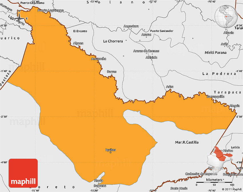 Political Simple Map of Maynas, single color outside, borders and labels