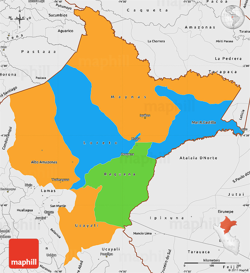 Political Simple Map of Loreto, single color outside, borders and labels