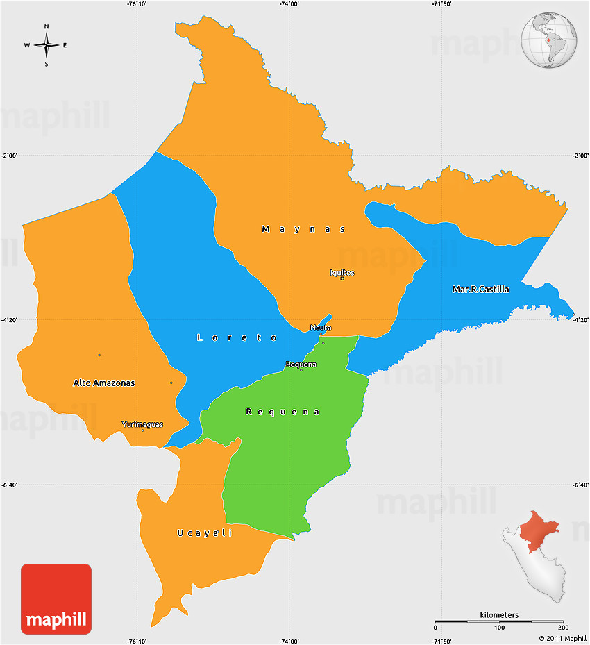 Political Simple Map of Loreto, single color outside