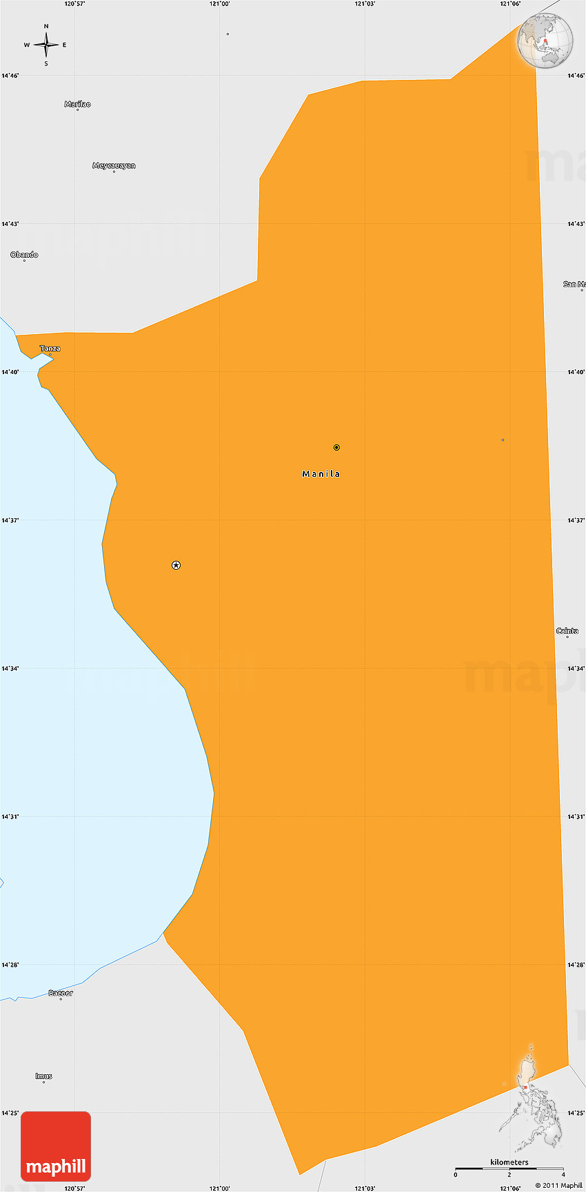 Political Simple Map of NCR, single color outside, borders and labels