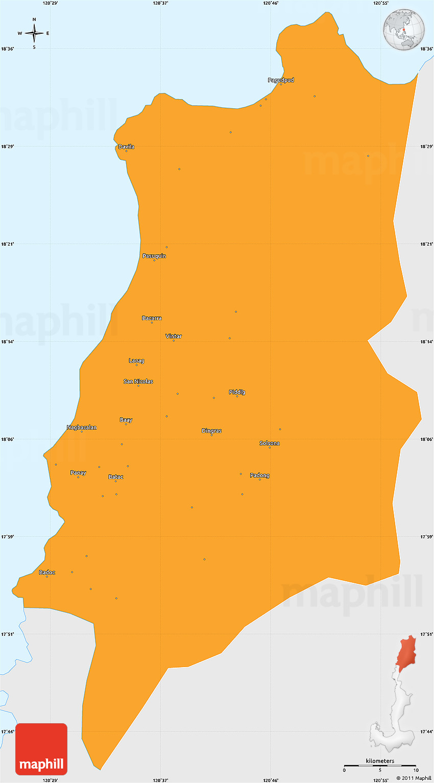 Political Simple Map of Ilocos Norte, single color outside