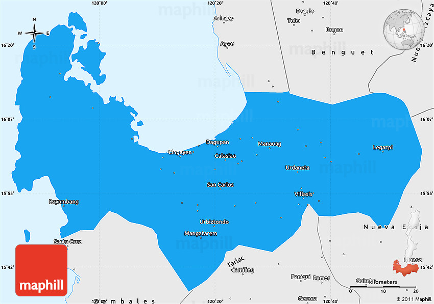 Political Simple Map of Pangasinan, single color outside, borders and labels