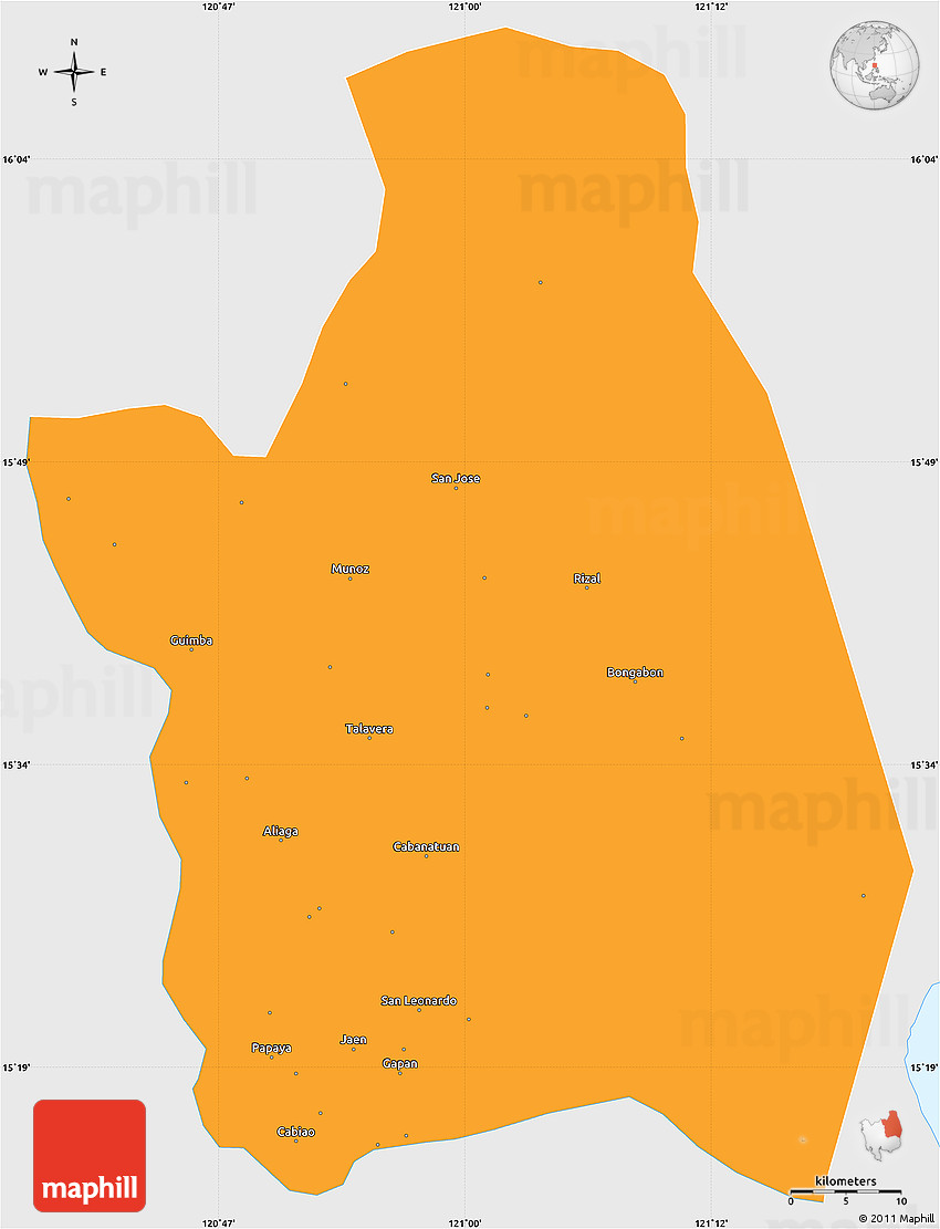 Political Simple Map of Nueva Ecija, single color outside