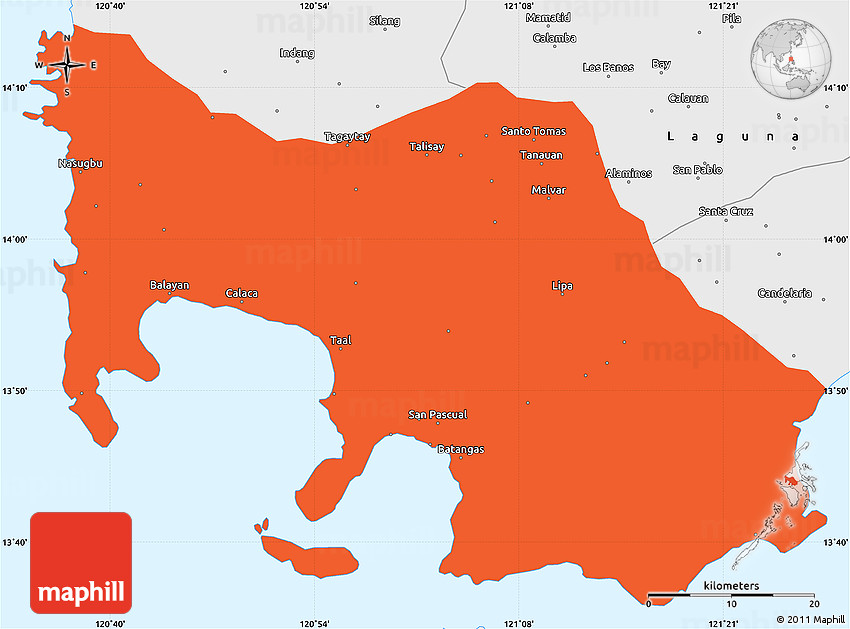 Political Simple Map of Batangas, single color outside, borders and labels