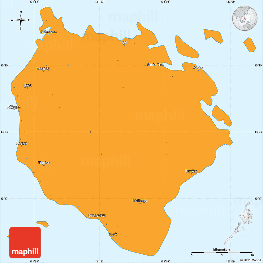 Political Simple Map of Marinduque, single color outside, borders and labels