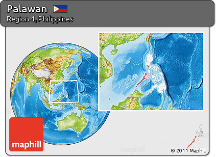 Free Physical Location Map of Palawan, highlighted country, within the entire country