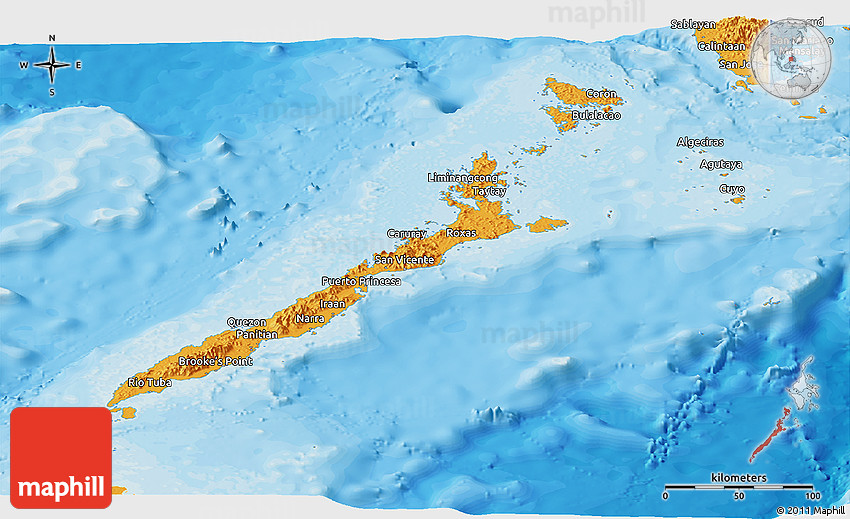 Political Panoramic Map of Palawan