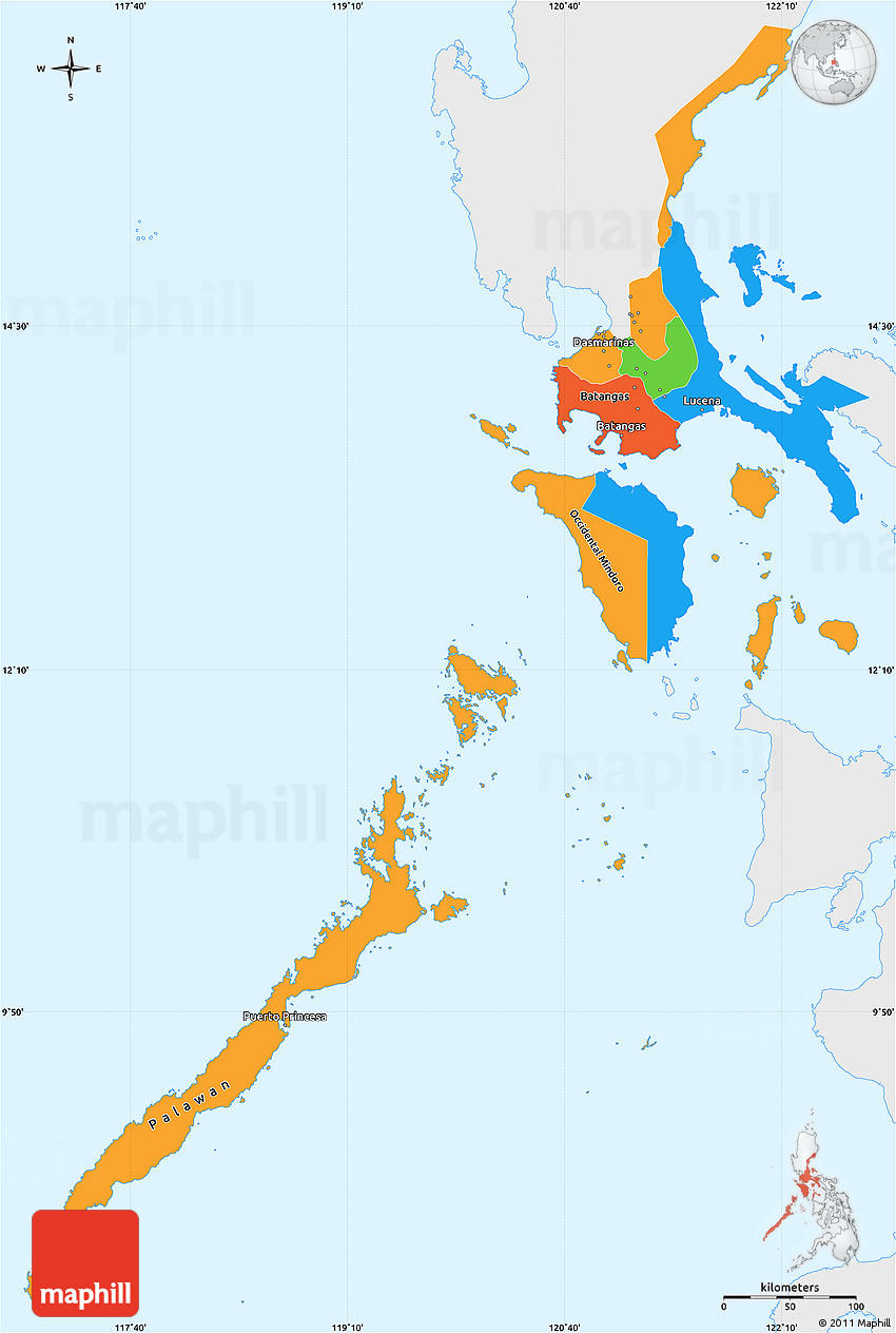 Political Simple Map of Region 4, single color outside