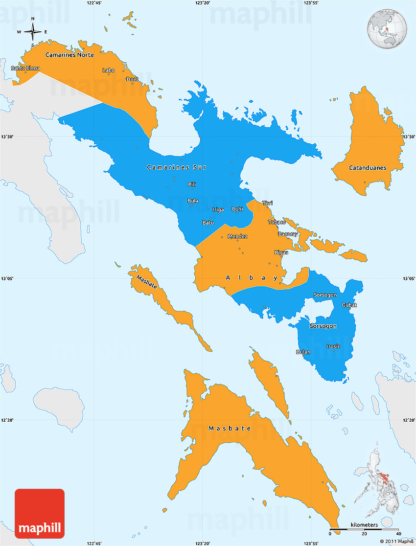 Political Simple Map of Region 5, single color outside