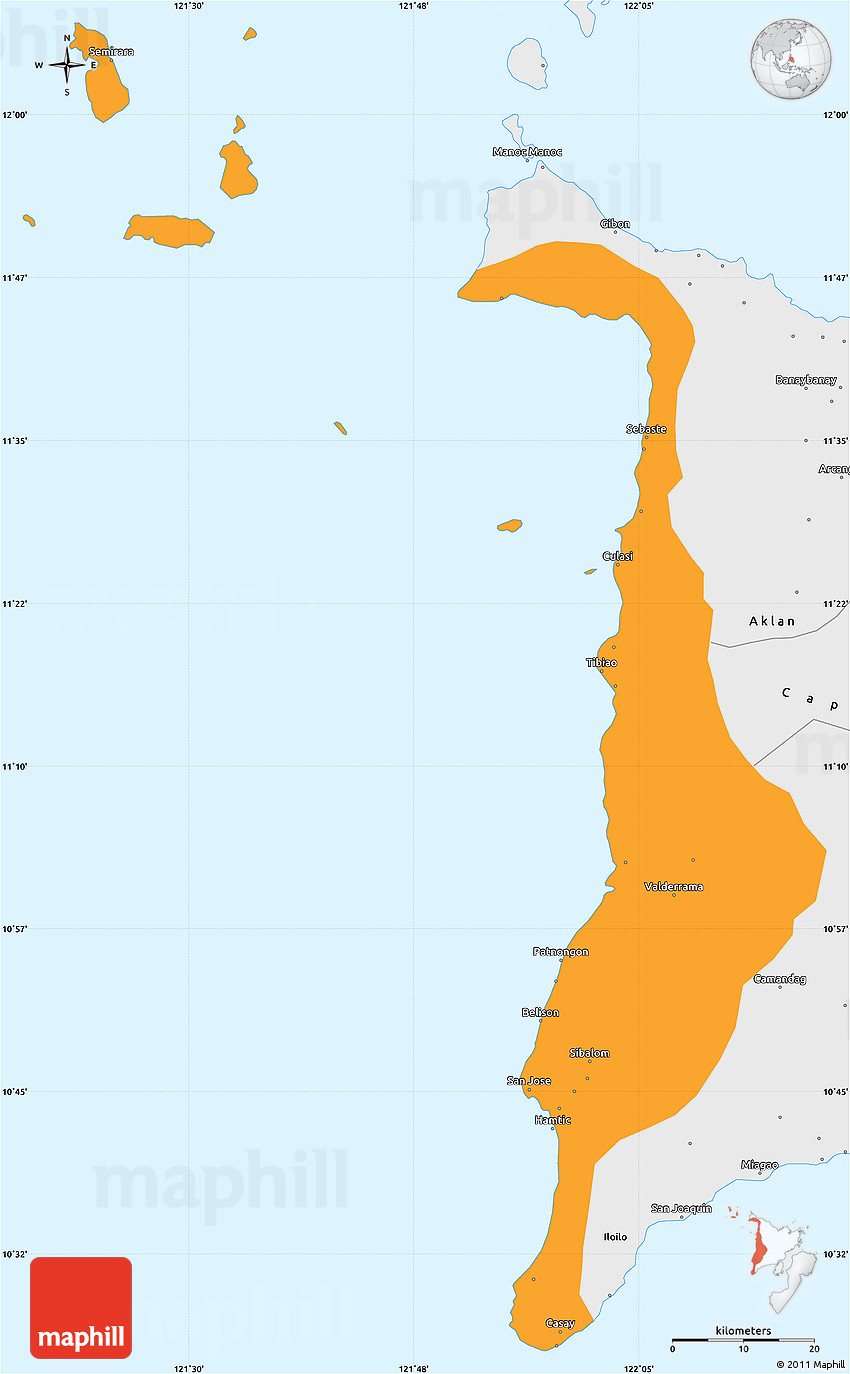 Political Simple Map of Antique, single color outside, borders and labels