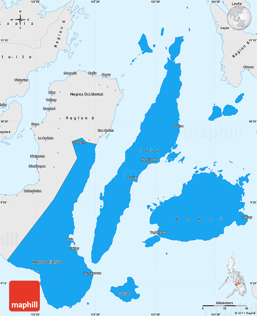 Political Shades Simple Map of Region 7, single color outside, borders and labels