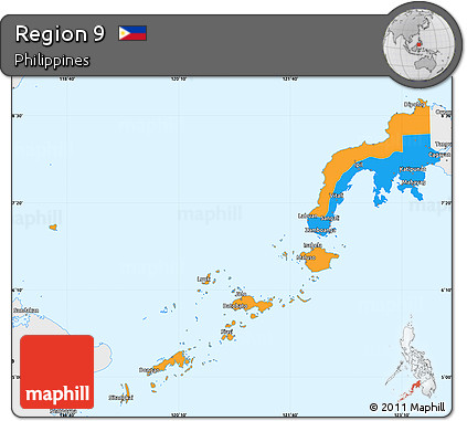 Free Political Simple Map of Region 9, single color outside, borders and labels