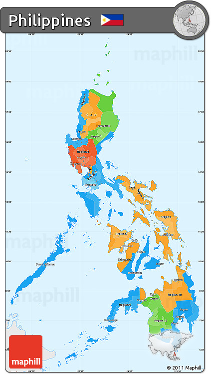 Free Political Simple Map of Philippines, single color outside, borders and labels