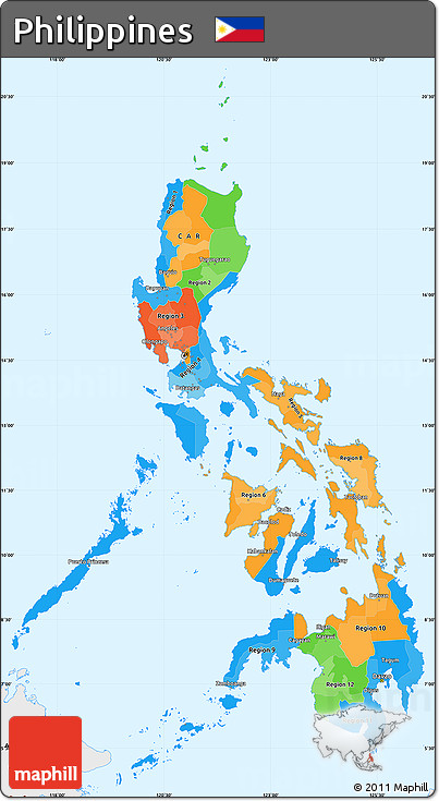 Free Political Simple Map of Philippines, single color outside, borders and labels