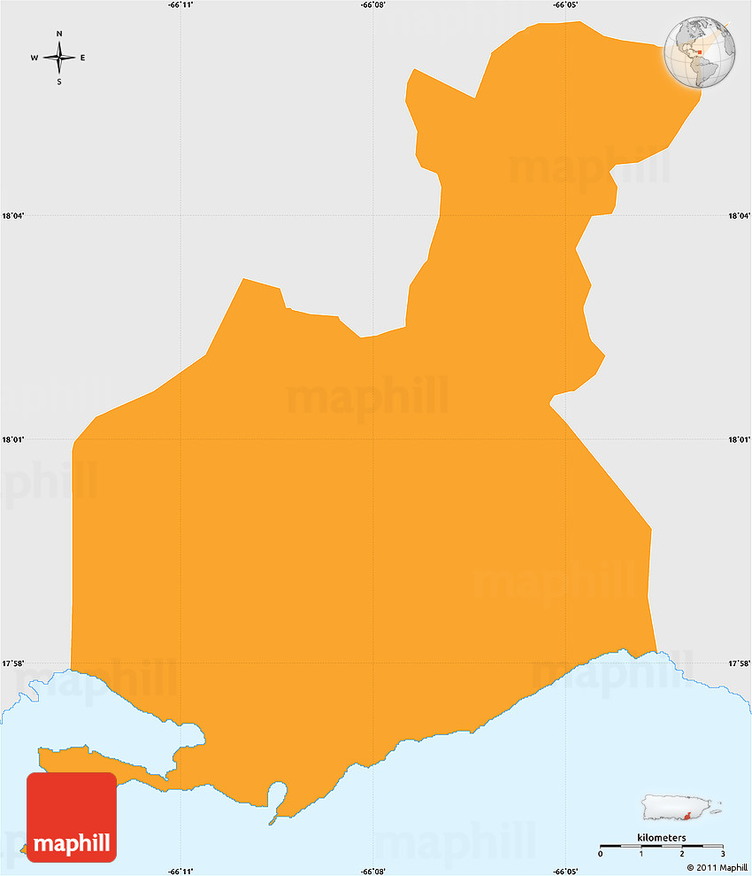 Political Simple Map of Guayama, single color outside