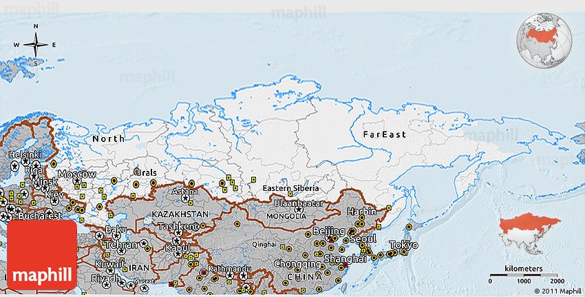 Gray 3D Map of Russia