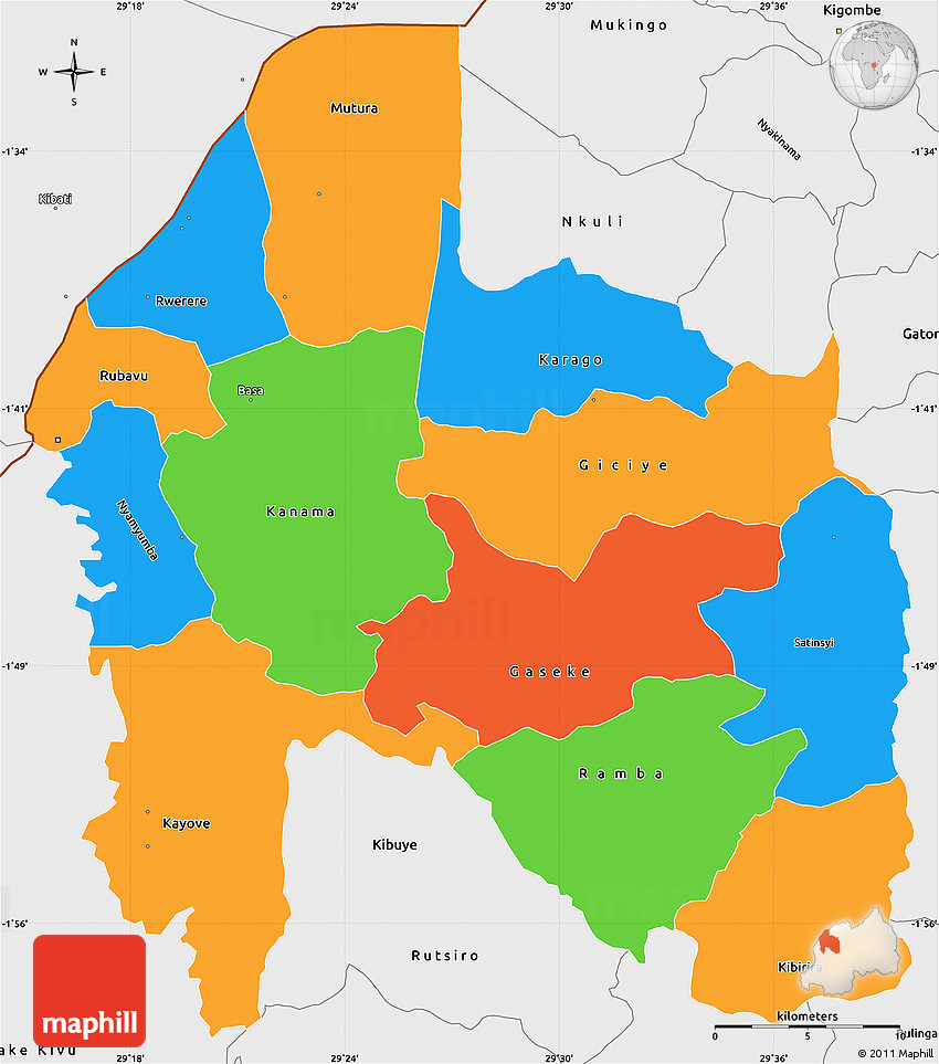 Political Simple Map of Gisenyi, single color outside, borders and labels