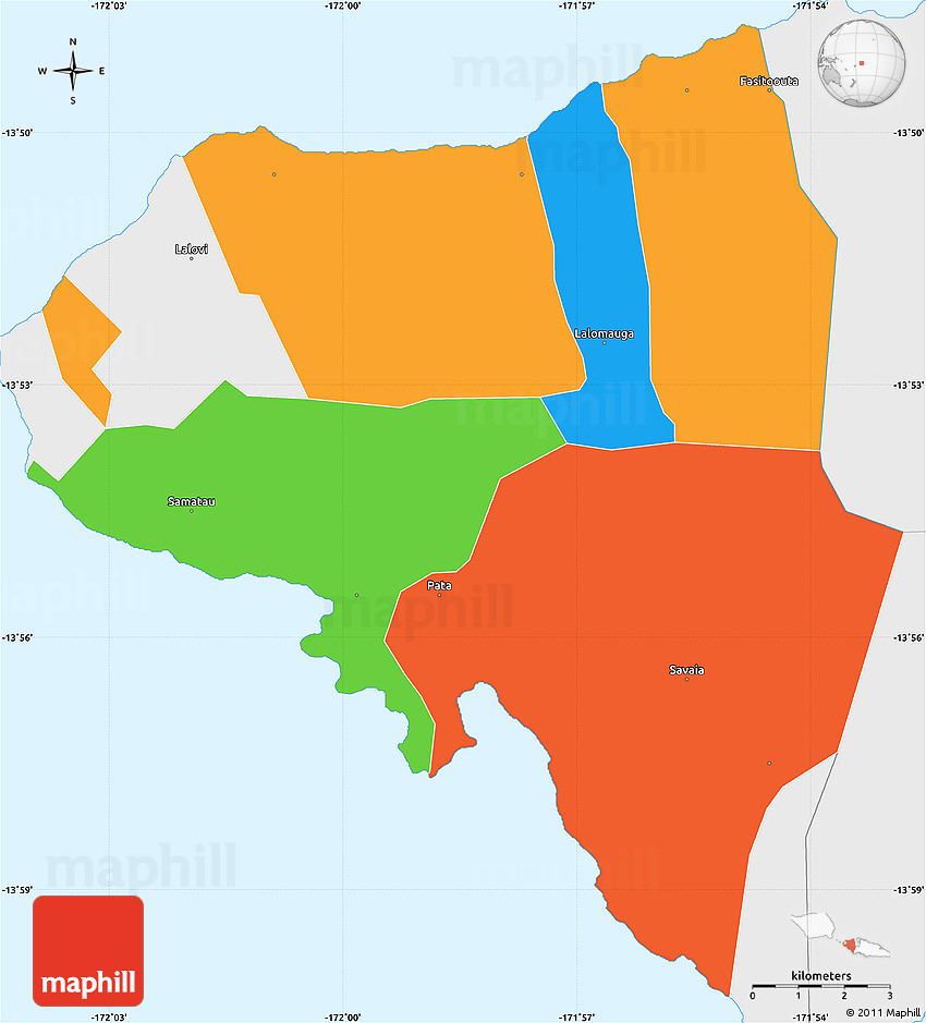 Political Simple Map of A'ana, single color outside, borders and labels