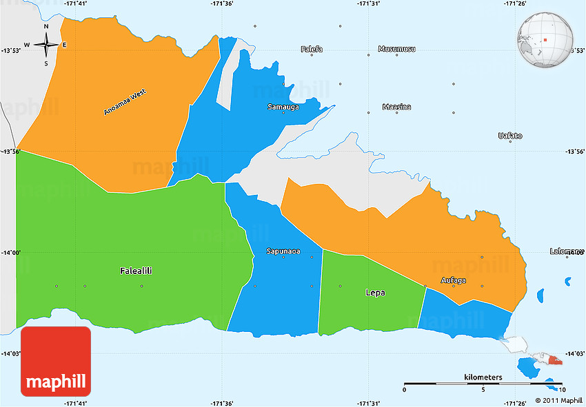 Political Simple Map of Atua, single color outside, borders and labels