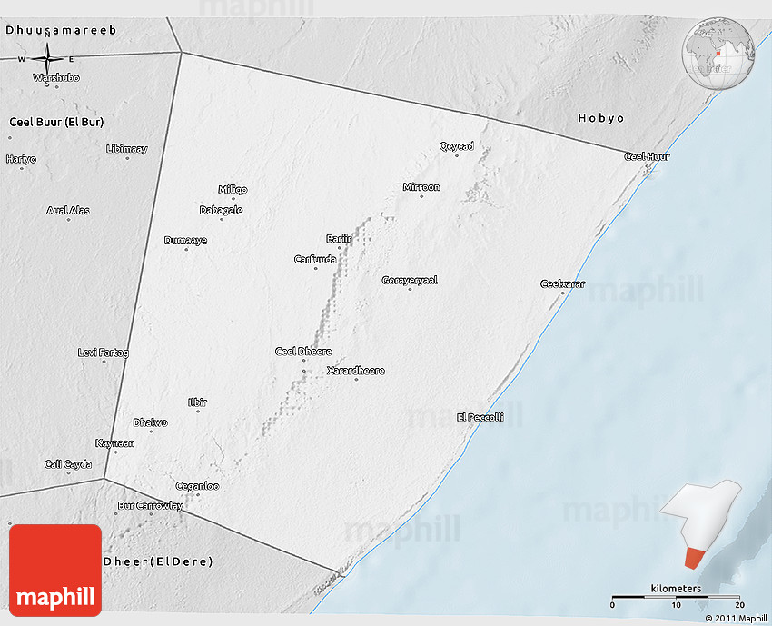 Silver Style 3D Map of Xarardheere (Harardere)