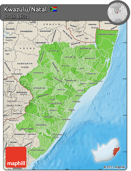 Free Political Shades Map of Kwazulu/Natal, shaded relief outside