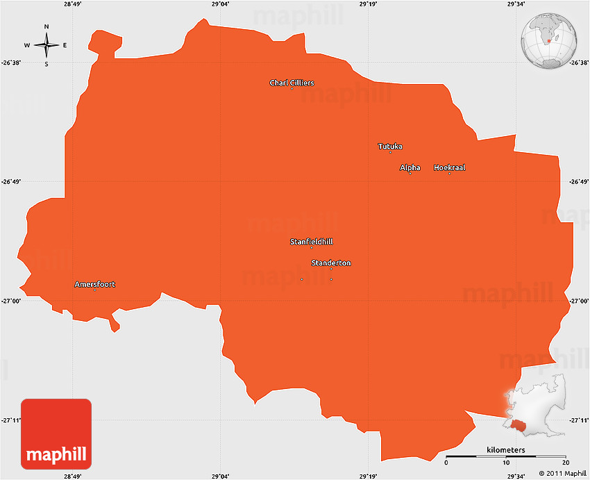 Political Simple Map of STANDERTON, single color outside