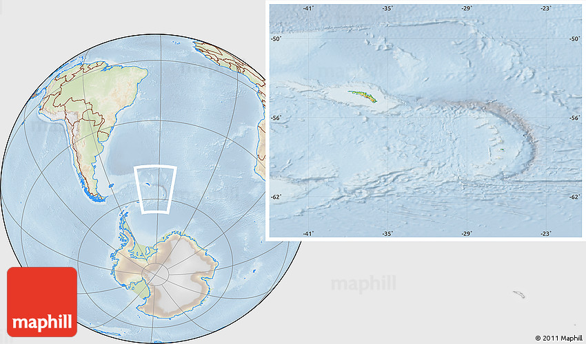 Physical Location Map of South Georgia and the South Sandwich Islands ...
