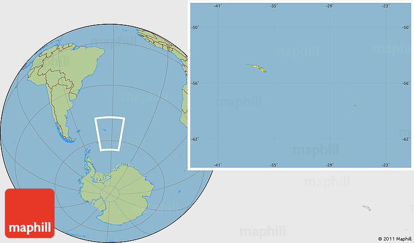 Physical Location Map of South Georgia and the South Sandwich Islands ...