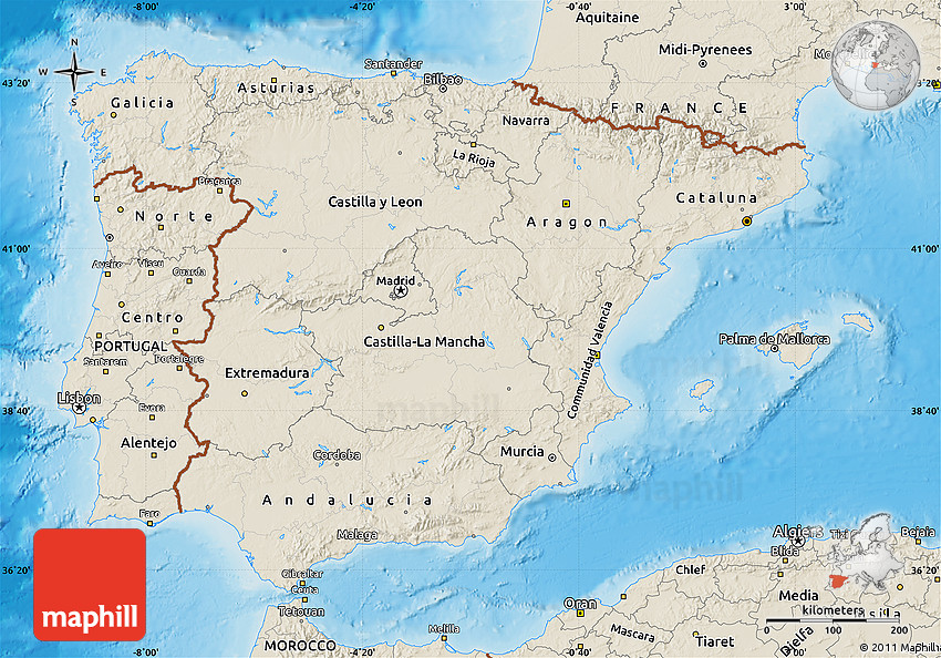 Shaded Relief Map of Spain Shaded Relief Map of Spain